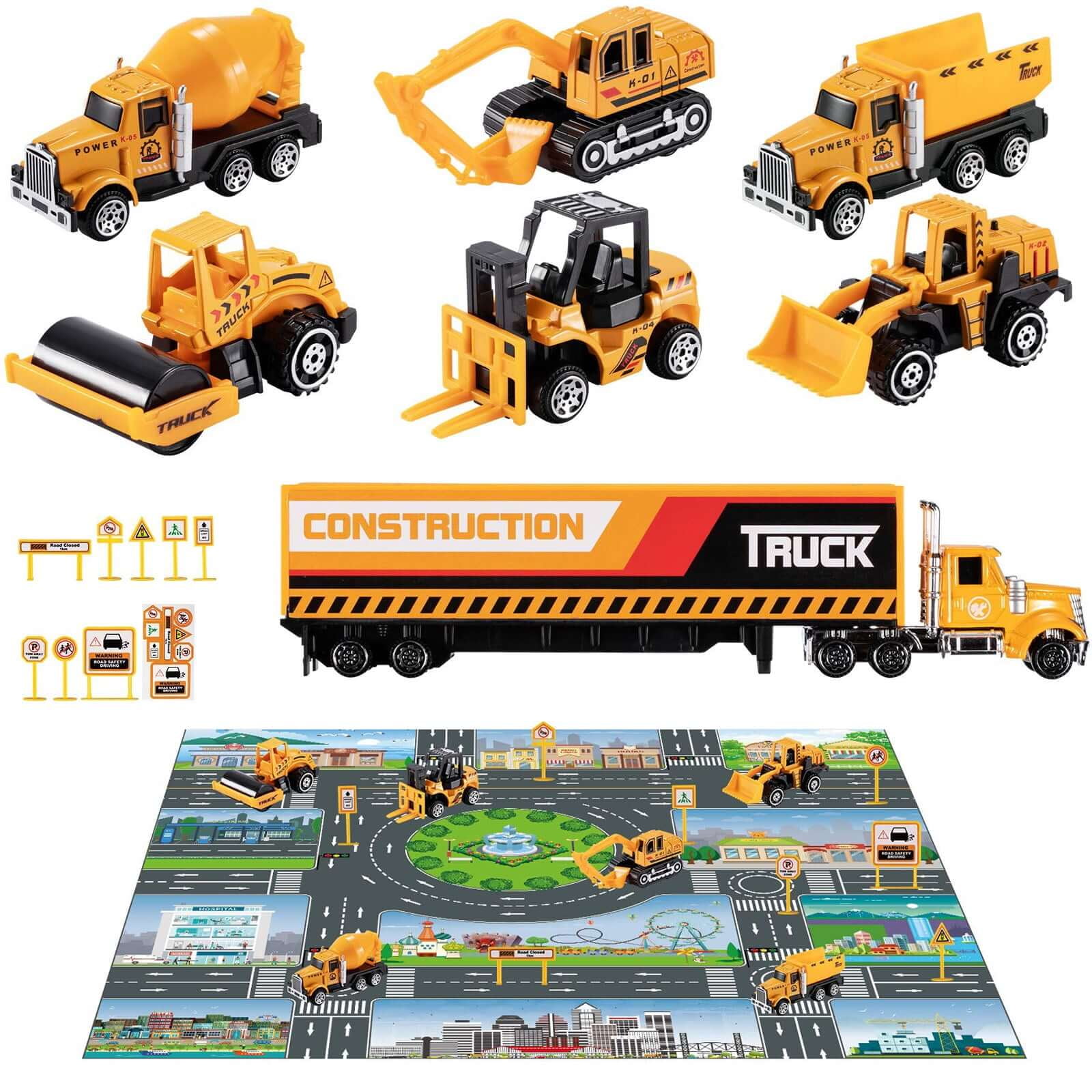 Ruvince Diecast Engineering Construction Vehicle Toy Set w/Play Mat ...
