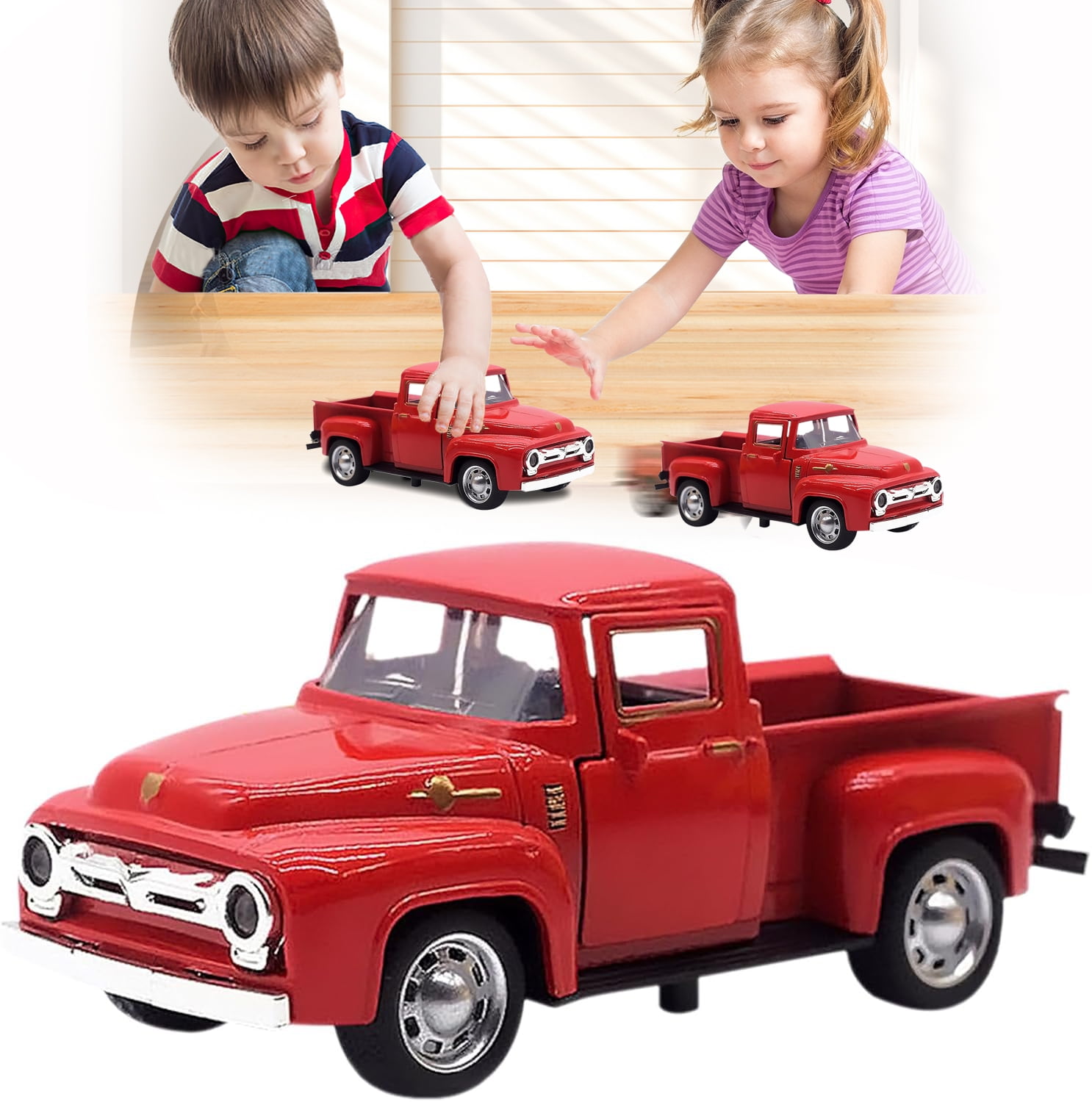 RUVINCE Little Red Truck Toy - 1:32 Alloy Car with Openable Doors and ...