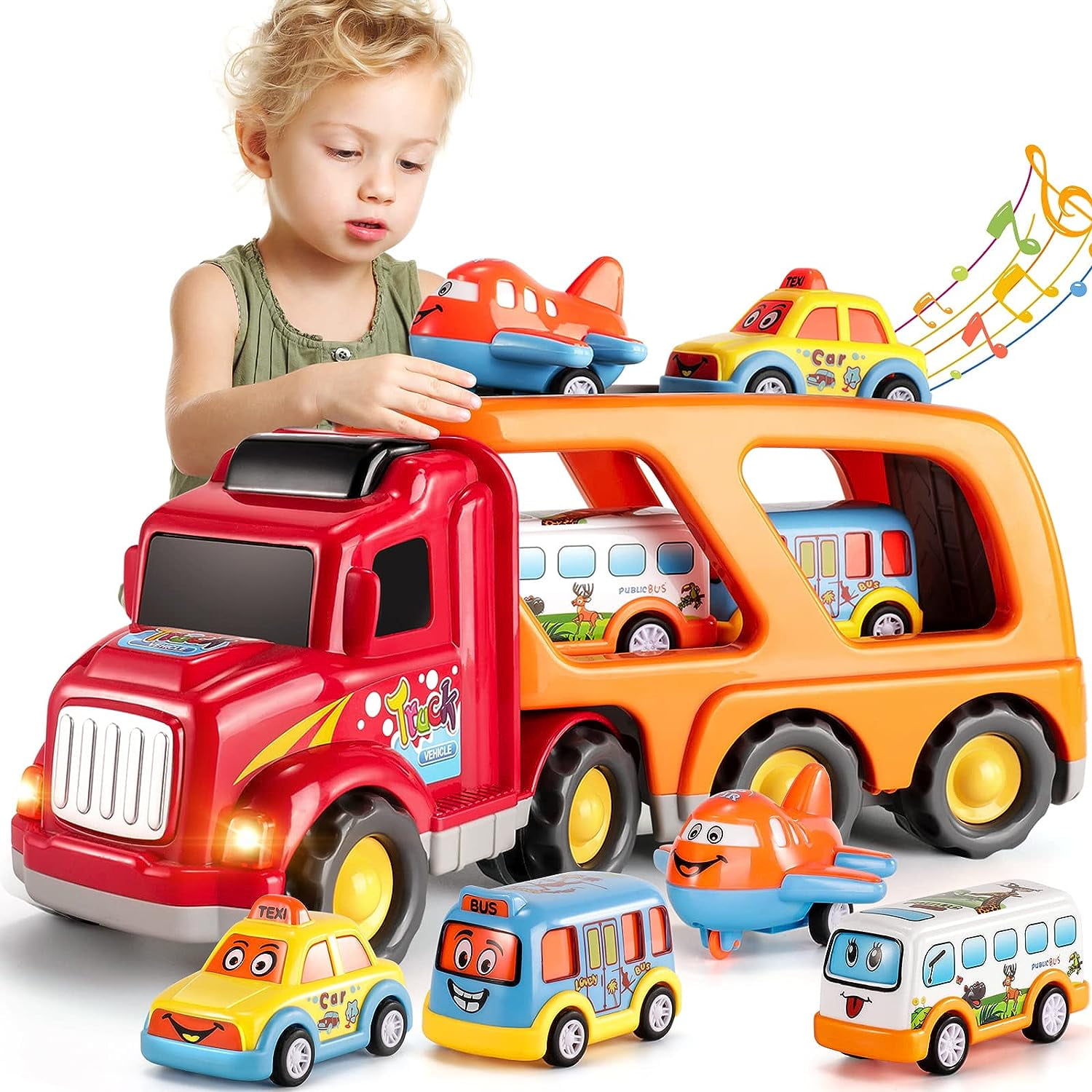 Ruvince Toddler Carrier Truck Transport Vehicles Toys 5-1 Kids Multi ...