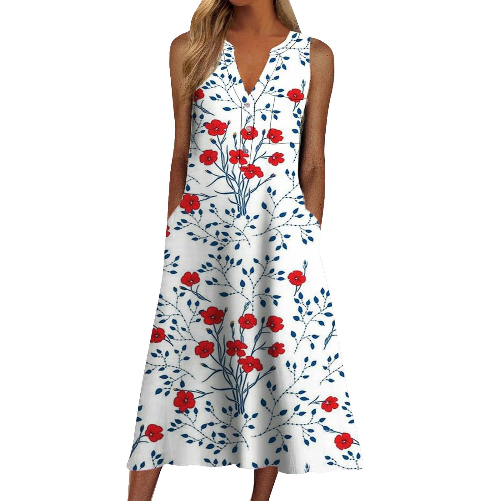 Ruyang 2024 Women's Spring Summer Boho Floral Print V-Neck Faux Wrap ...