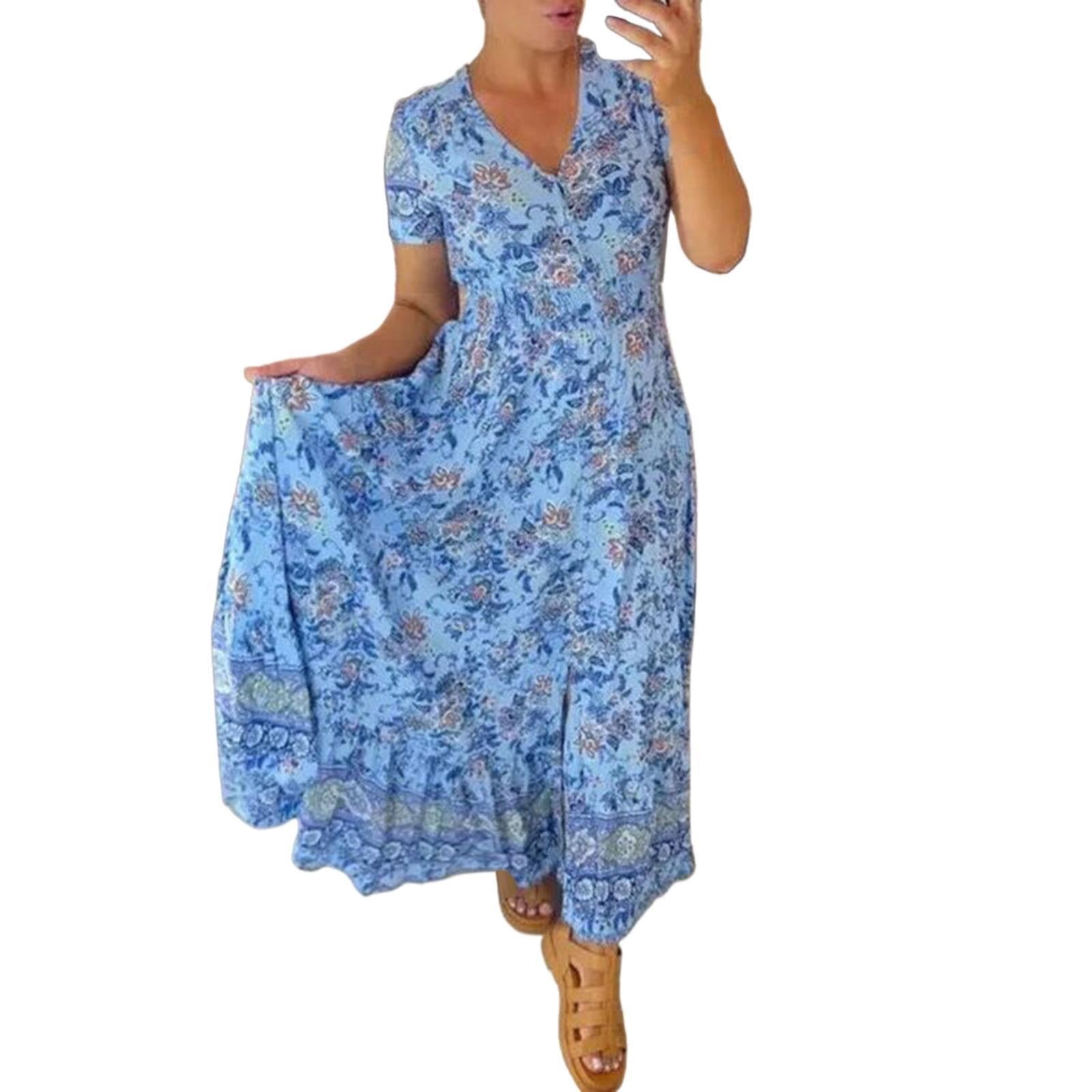 Ruyang Boho Flowy Long Dress Women's Casual Summer Sundress V Neck ...