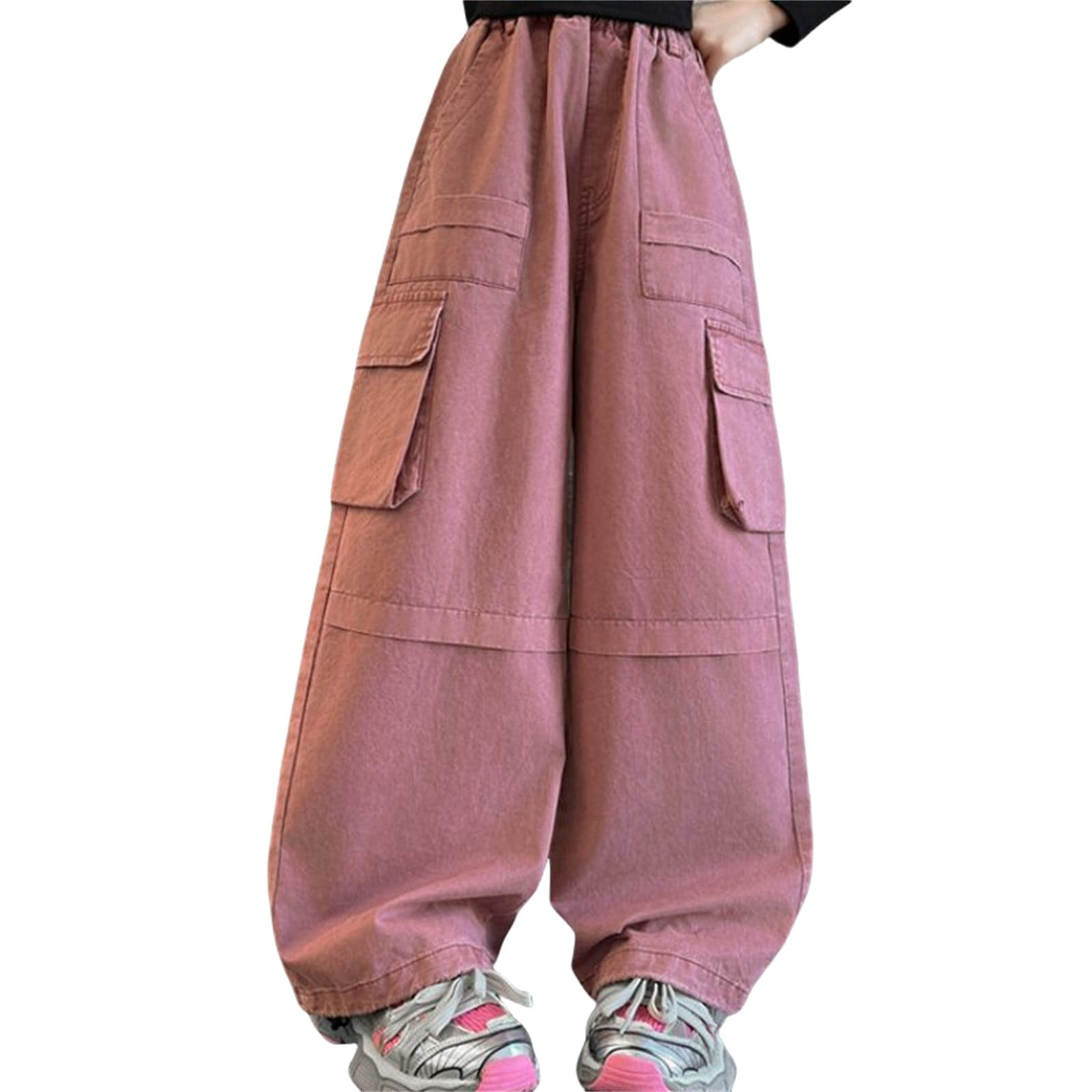 Ruyang Girls Baggy Wide Leg Cargo Pants, Kids High Waisted Parachute ...