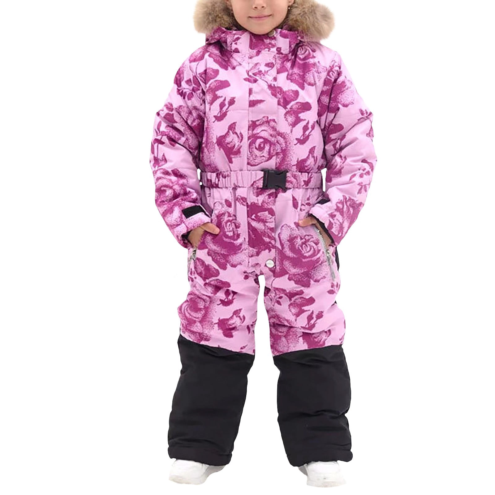 Ruyang Girls Colorful One Piece Snowsuits Kids Flower Graphic Hooded ...