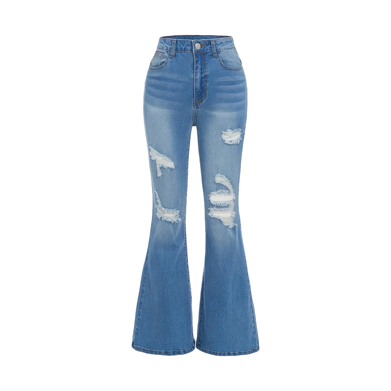 Ruyang Girls Ripped Jeans Elastic Waist Denim Pants Teens Baggy Wide ...