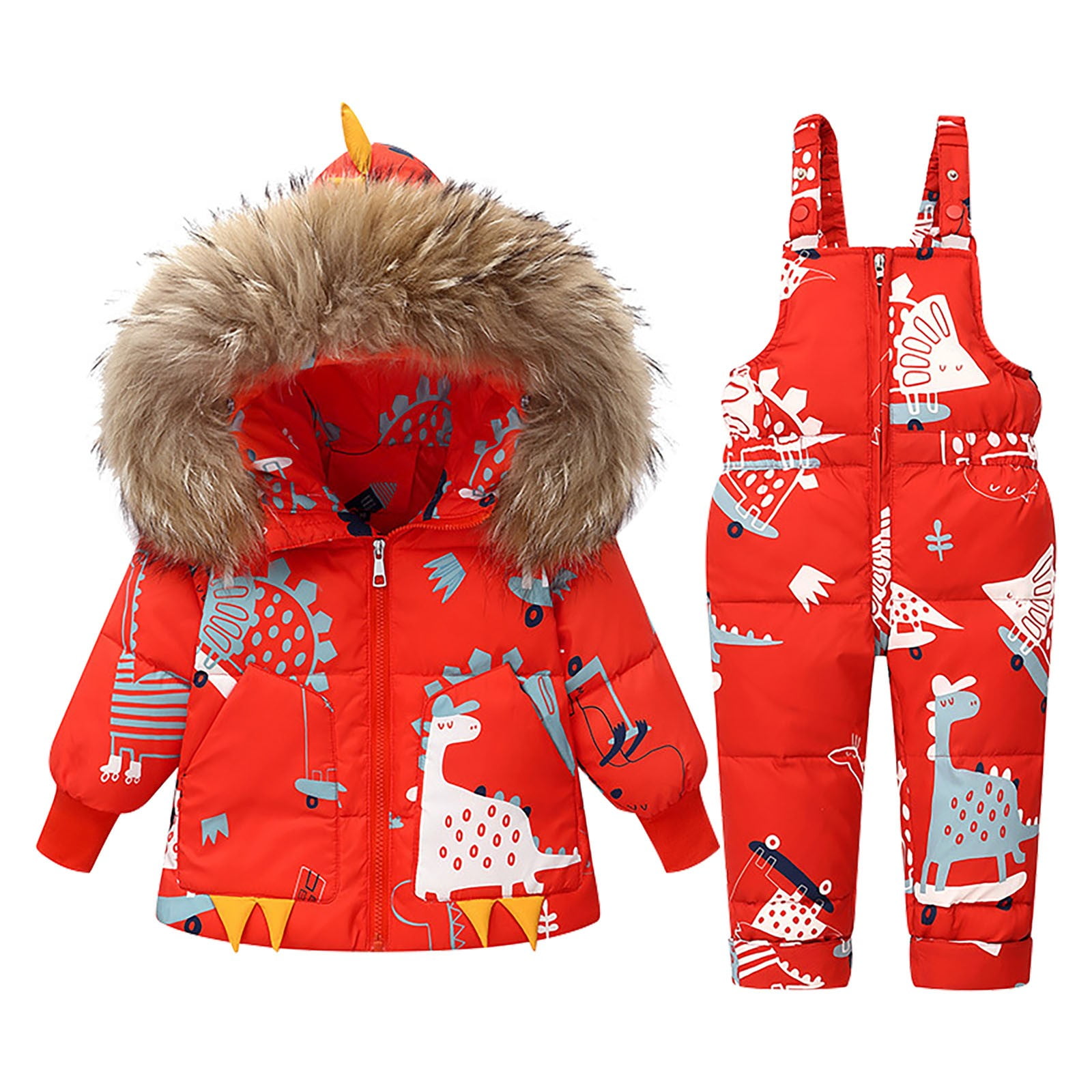 Ruyang Kids Winter Puffer Snowsuit Coat Sets Toddler Boys Girls Dinosaur Print Ski Bib Snow Pant ...