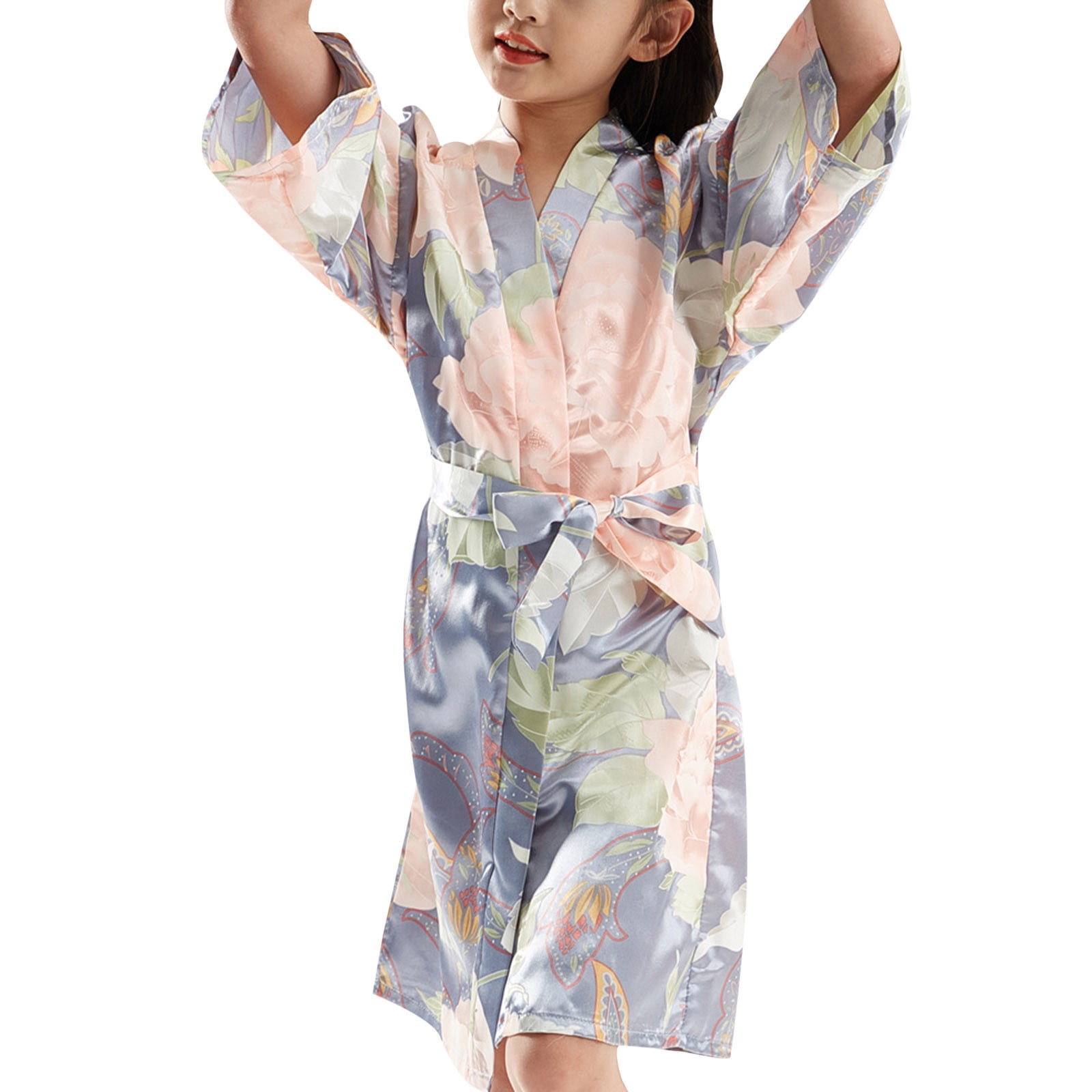 Ruyang Little Girls Silk Bathrobe Kids Long Sleeve Floral Satin Kimono ...