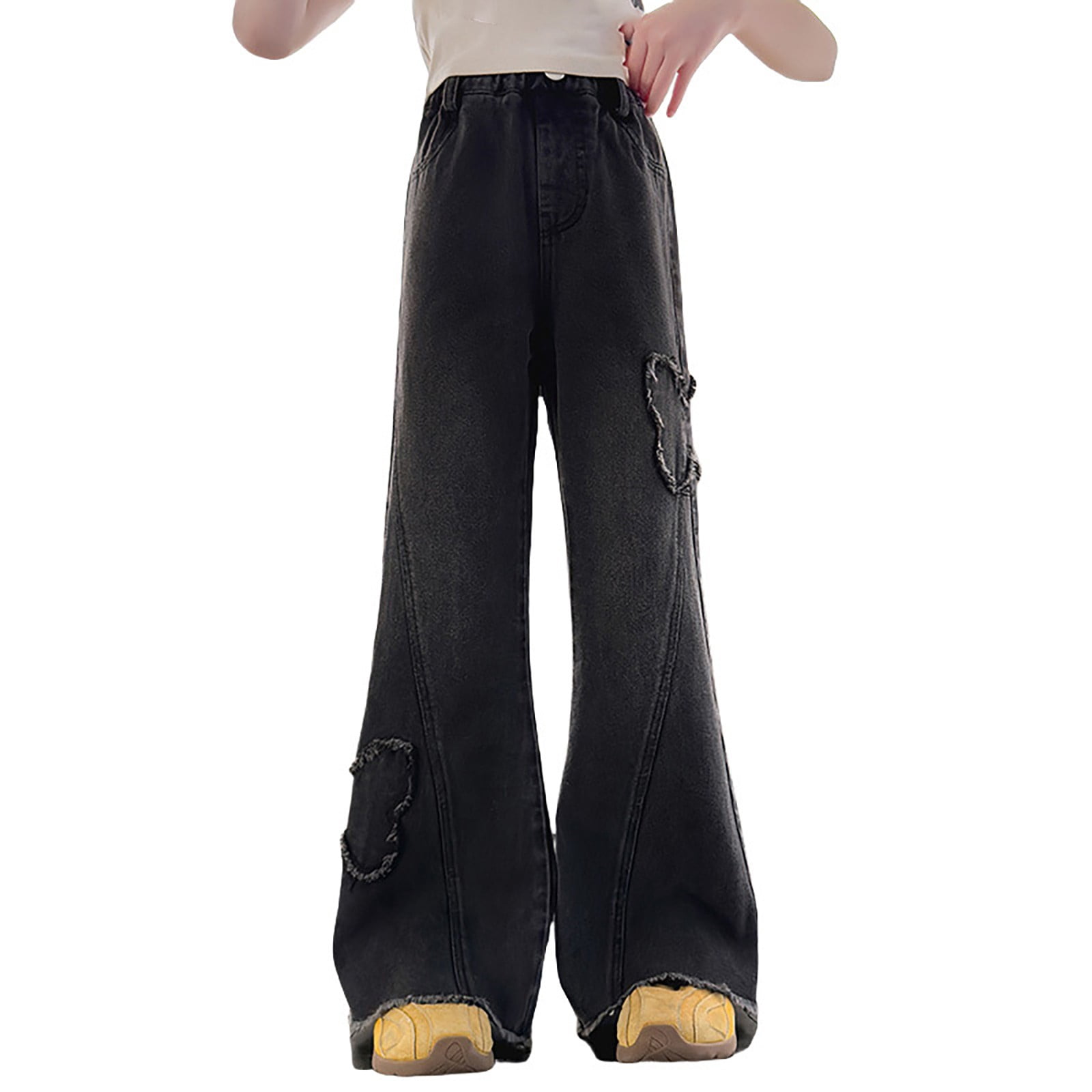 Ruyang Teen Girls Ripped Jeans Retro High Waist Flare Floor Denim Pants ...