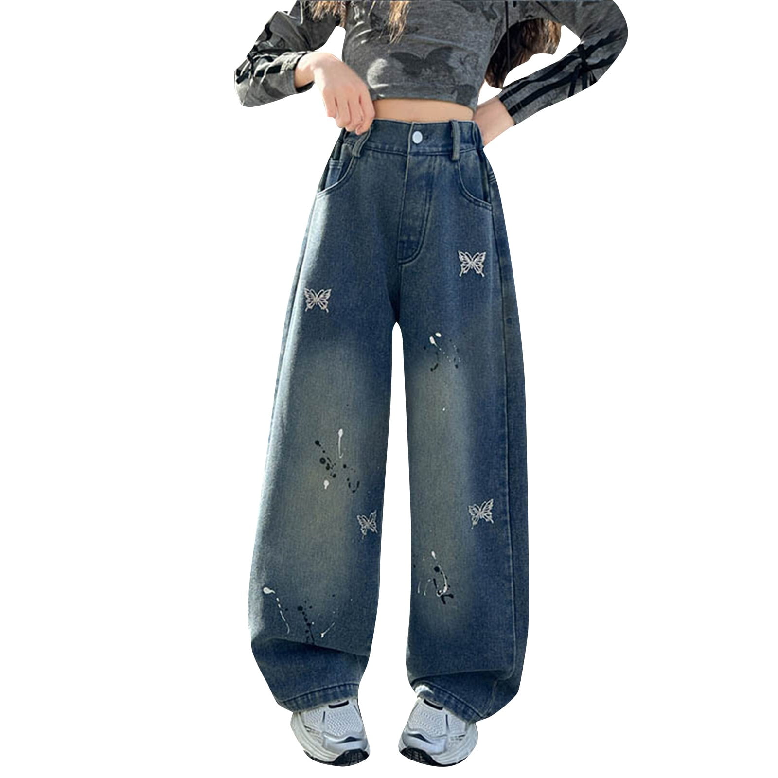 Ruyang Tween Girls New Ripped Baggy Jeans Trousers Pants Loose Fit ...