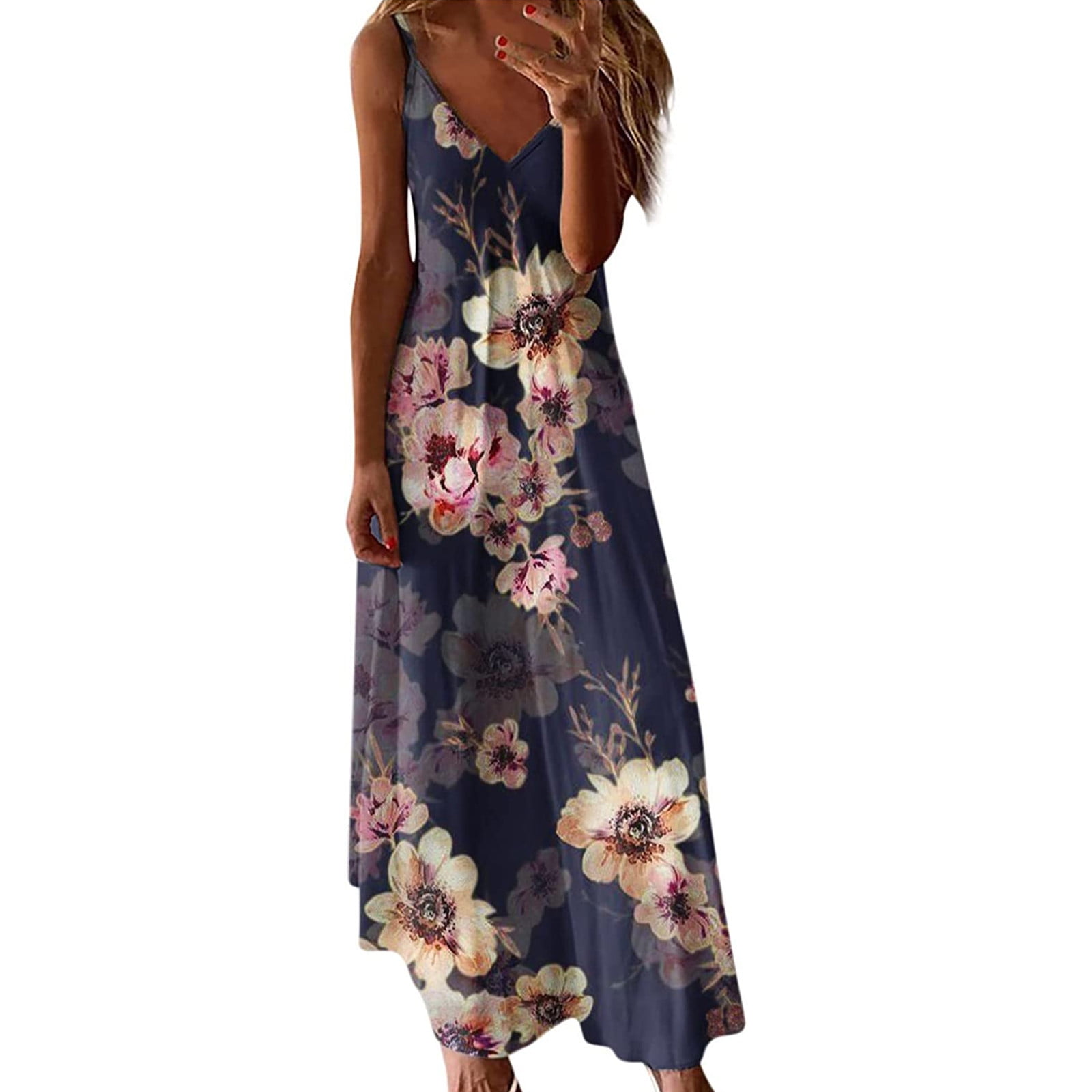 Ruyang V Neck Dress 2024 Women Dresses Casual Plus Size Boho Sleeveless
