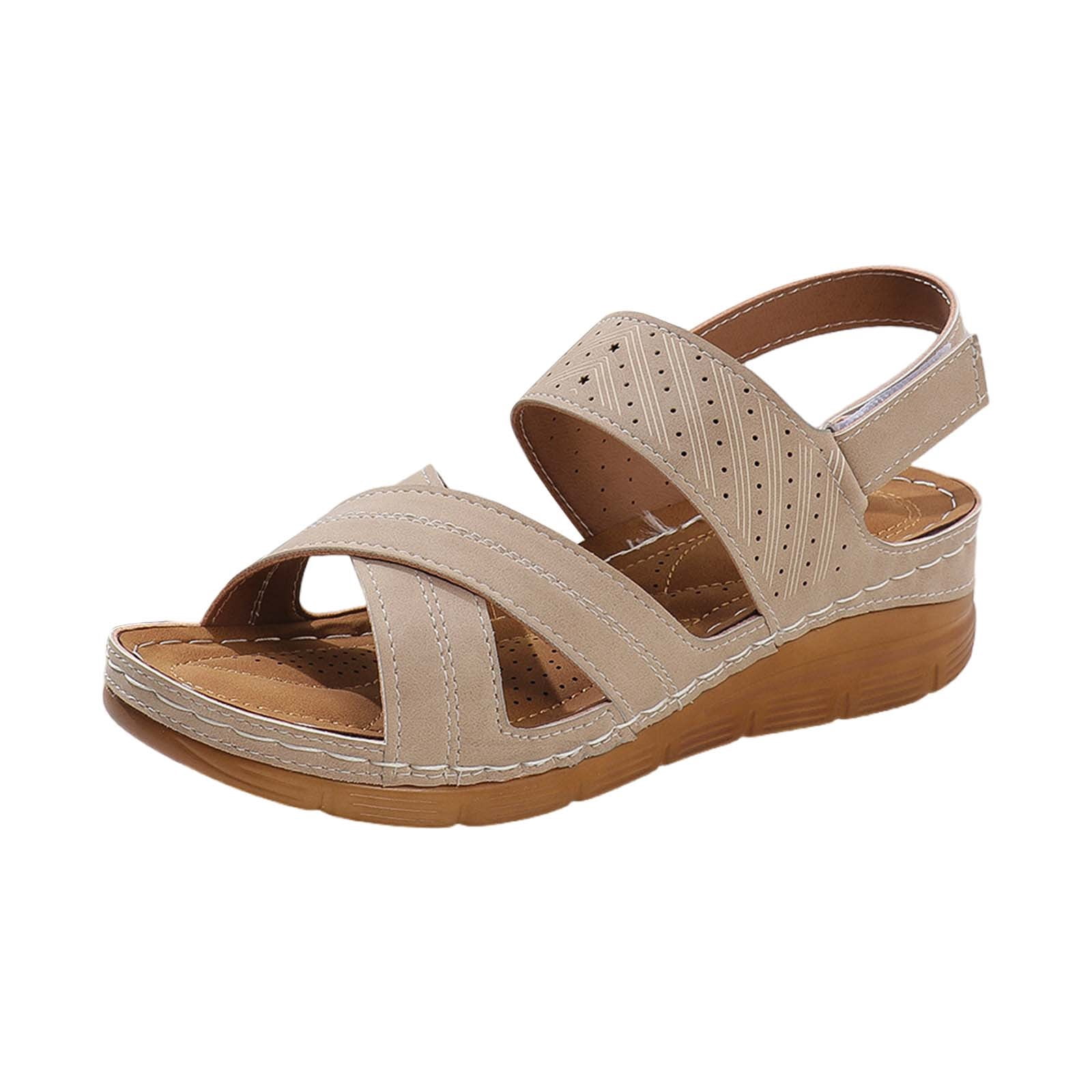 Ruyang Women Leather Sandals Women's Casual Side Hollow Belt Buckle ...