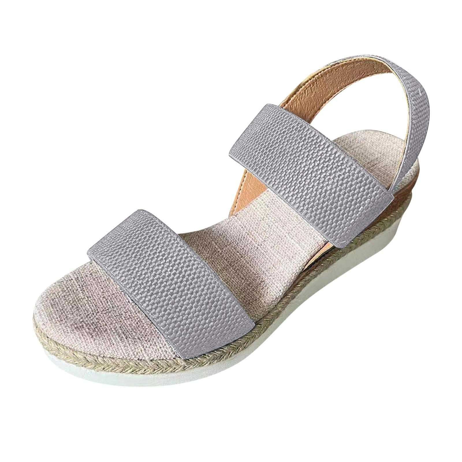 Ruyang Wedge Sandals for Women Bohemia Elastic Ankle Strap Sandals Open ...