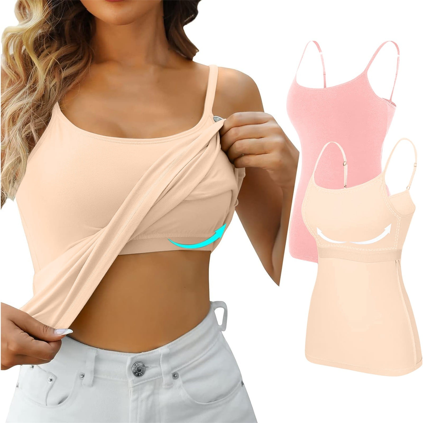 Ruyang Women's Cotton Camisole Shelf Bra Spaghetti Straps Tank Top with Built in Padded Bra Vest ...