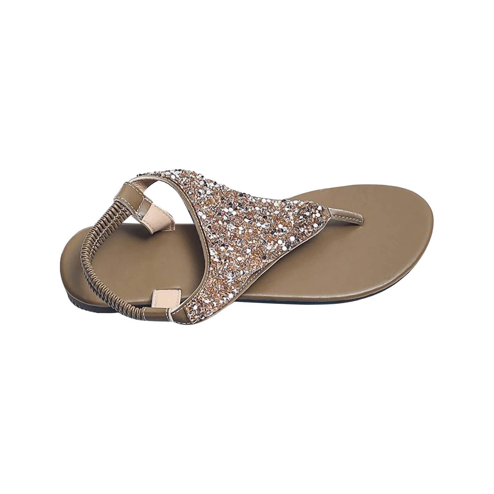 Ruyang Women's Flat Sandals Casual Glitter Sequin Sandals Clip Toe ...