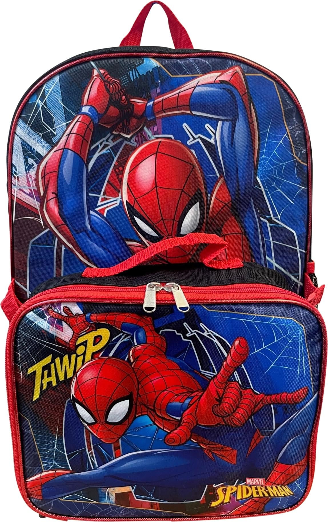 Ruz Spiderman Boy's 16 Inch Backpack With Removable Matching Lunch Box ...