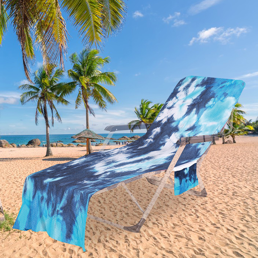 Ruziyoog Beach Chair Cover with Side Pockets Microfiber Chaise Lounge ...