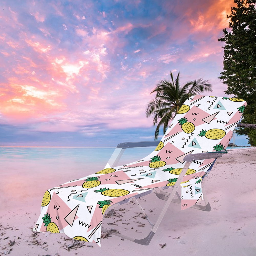 Ruziyoog Beach Chair Cover with Side Pockets Microfiber Chaise Lounge ...