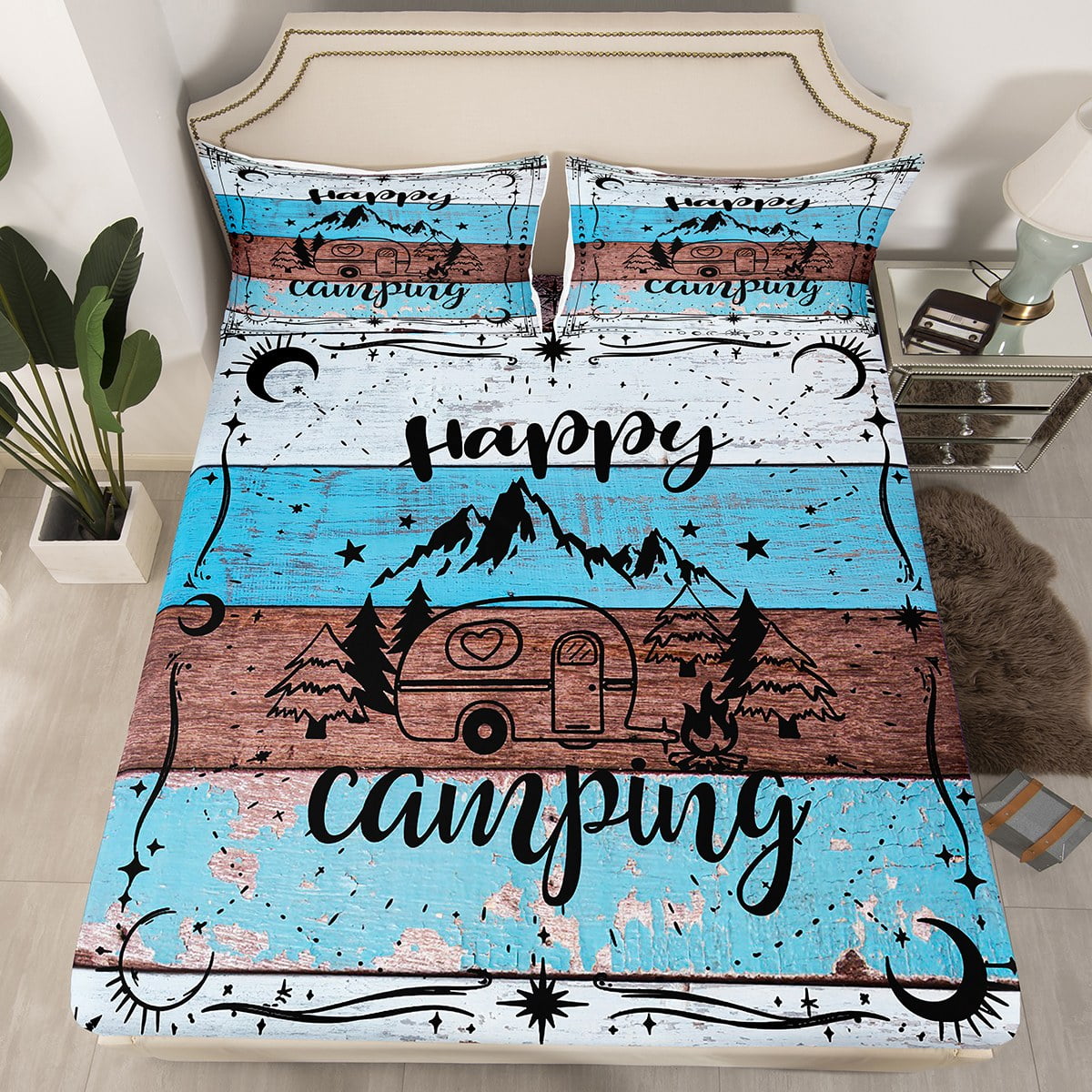 Rv Camper Bed Sheets Full Size Boho Sun Moon Sheets,Happy Camping Wild ...