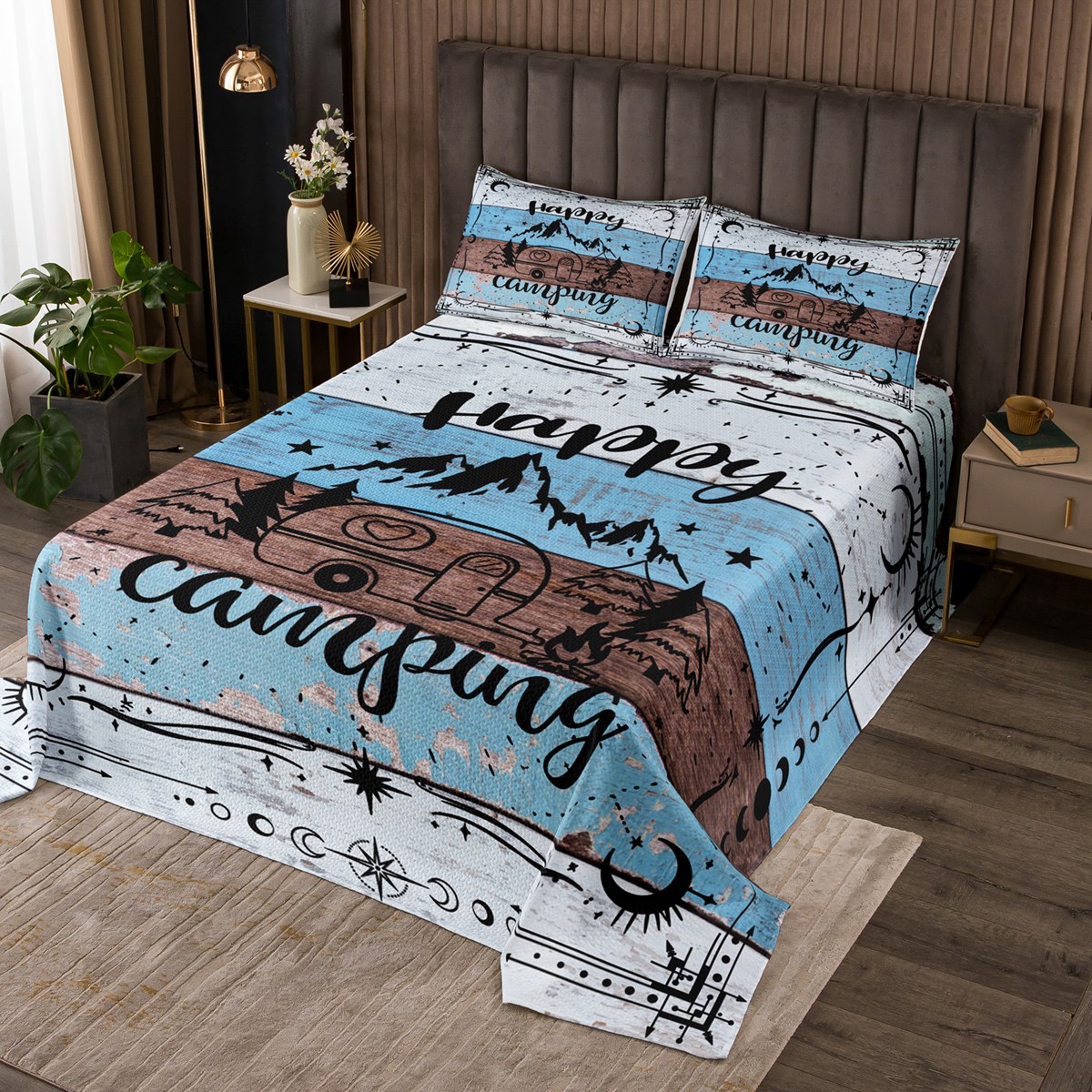 Rv Camper Quilt Set King Size Boho Sun Moon Bed Set Happy Camping Wild Rv Camper Quilt Set King Size Boho Sun Moon Bed Set Happy Camping Wild