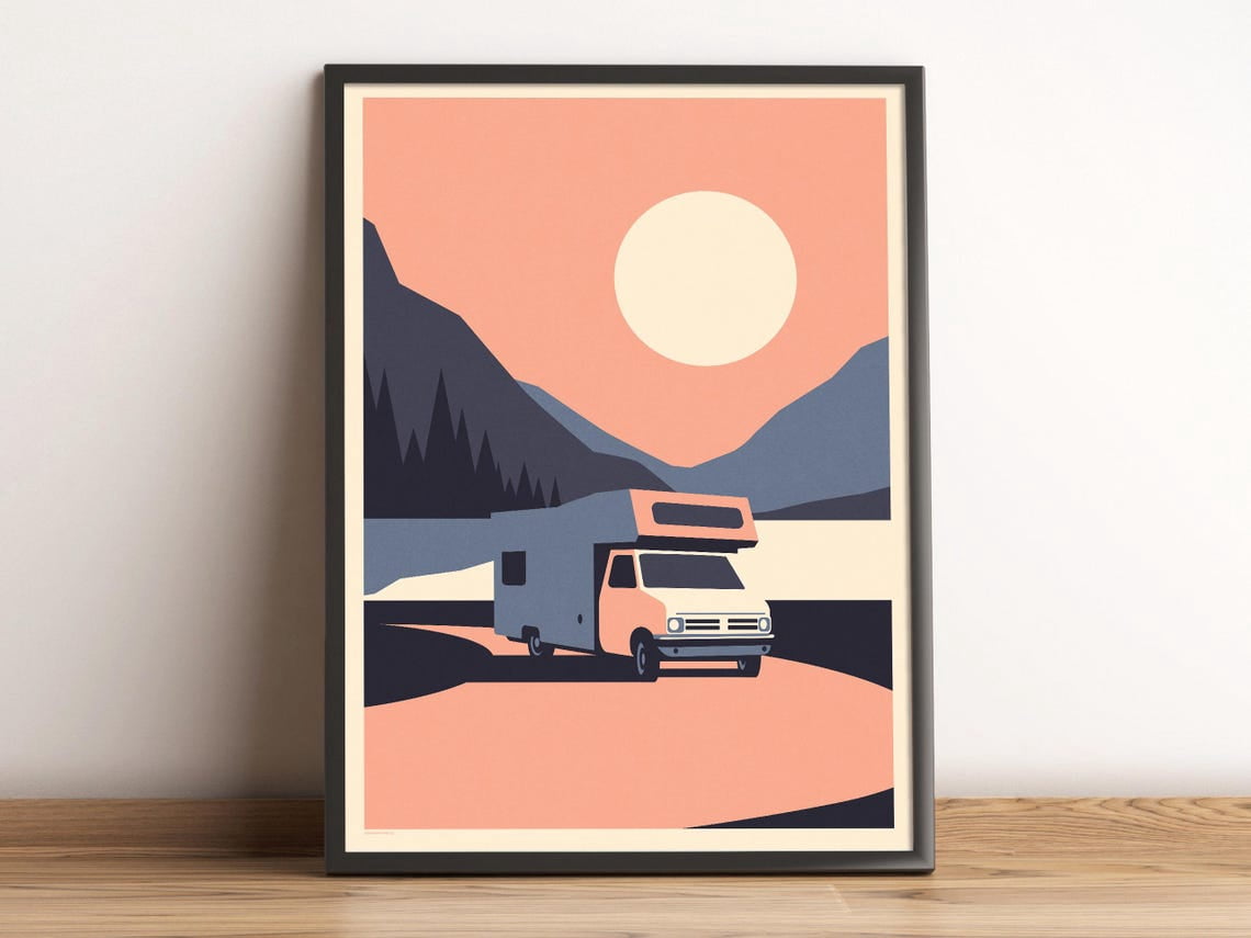 Rv Campervan Mountain Hiking Road Trip Art Print Usa Uk Adventure ...