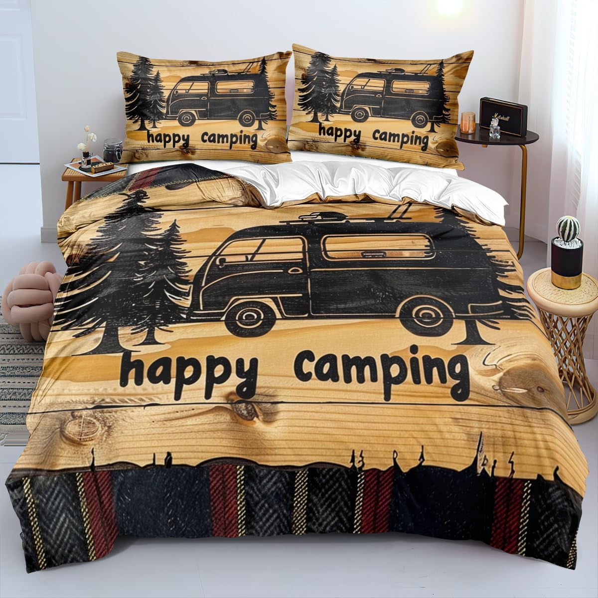 Rv Duvet CoverWooden Flooring Bedding Set Geometry Plaid Bed Sets Tree ...
