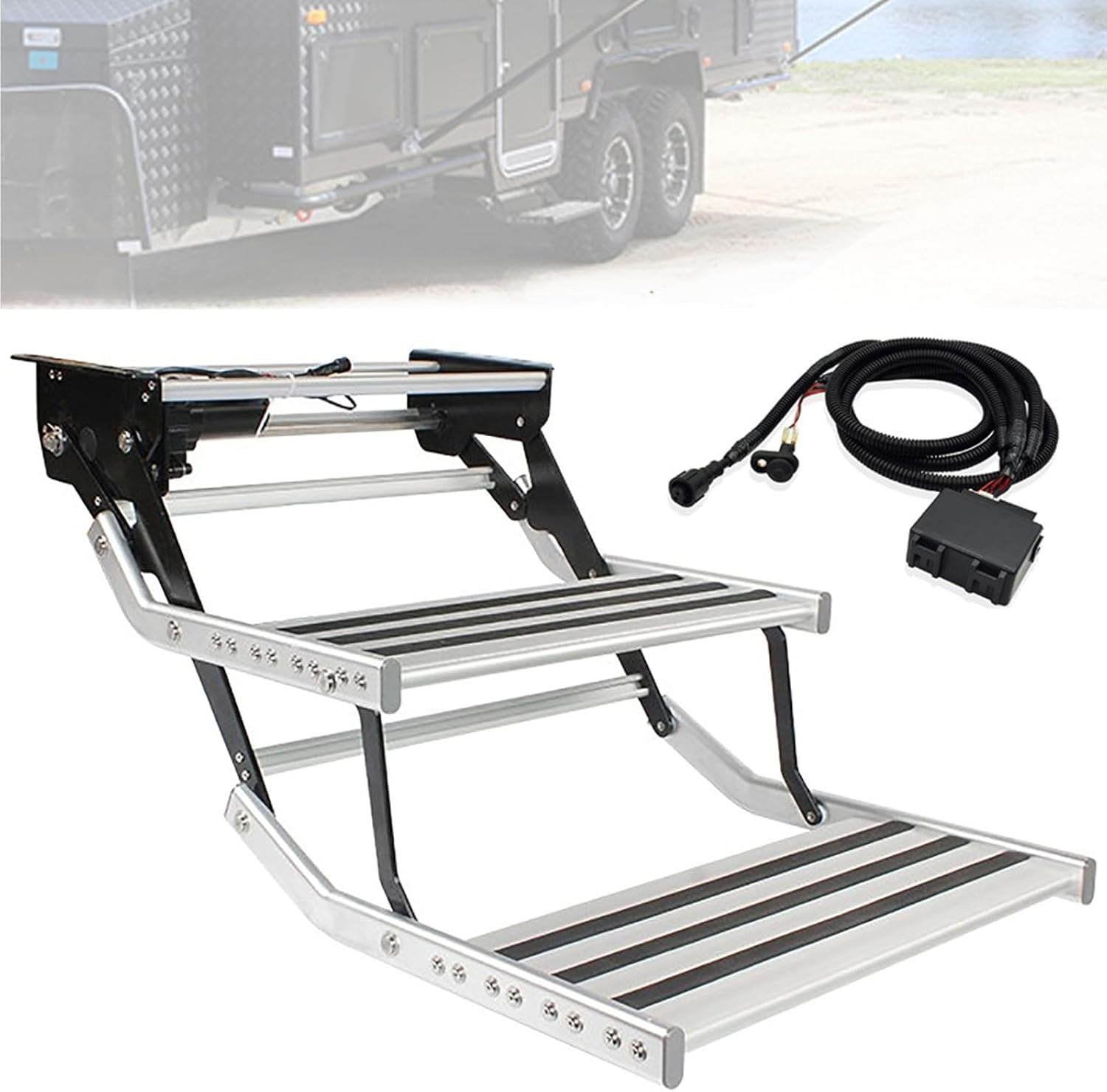 Rv Entry Steps, Trailer Steps Folding, with Light, Telescopic Anti Skid ...