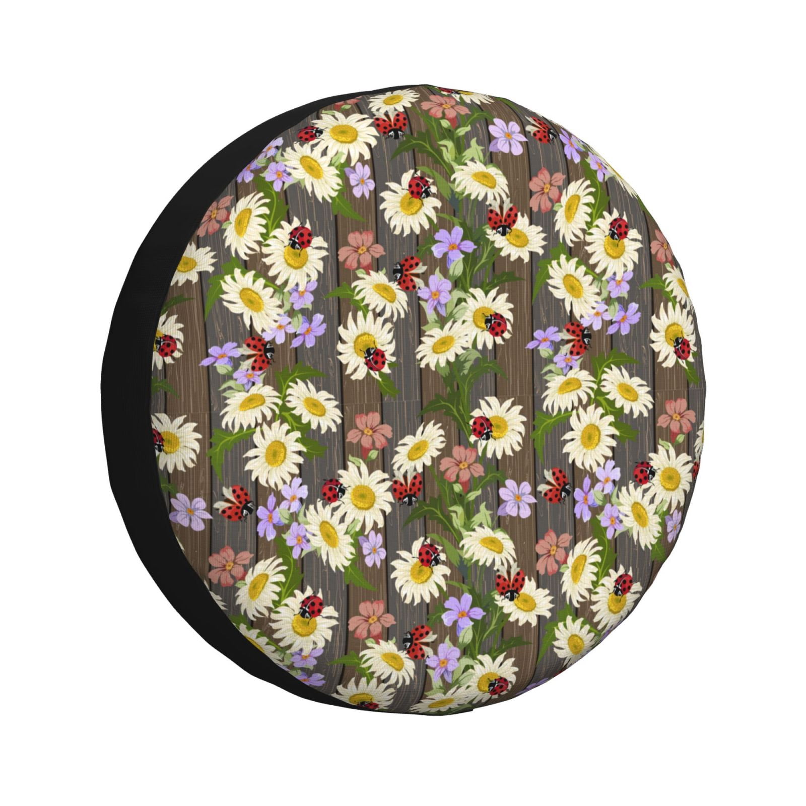 Rv Spare Tire Cover 15 inch - Ladybugs And Flowers On A Wooden Tire ...