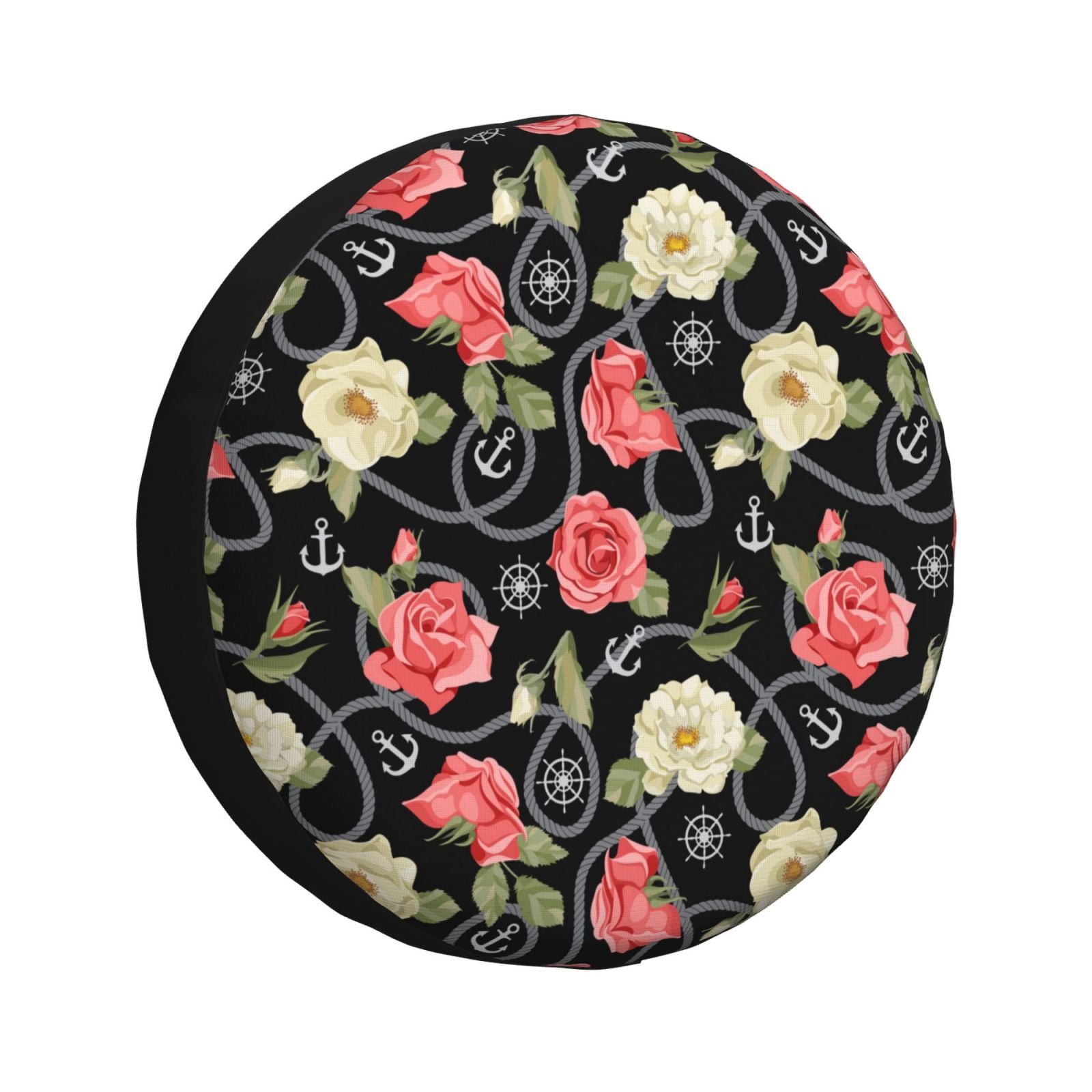 Rv Spare Tire Cover 16 inch - Vintage roses anchors rope black Tire ...