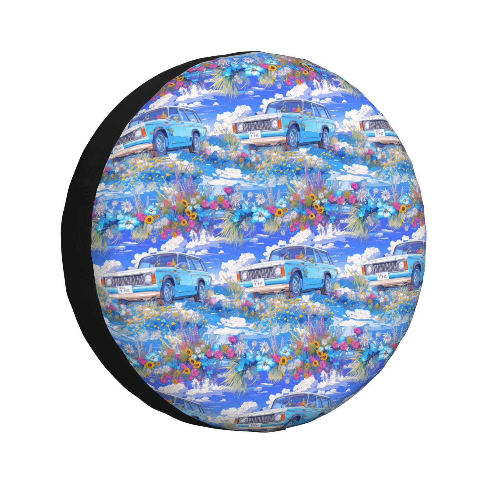 Rv Spare Tire Cover - blue travel car flower Tire Covers for Trailers ...