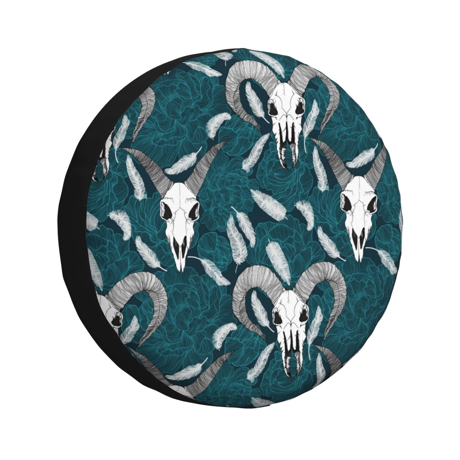 Rv Spare Tire Cover, goat skull sketch style feathers Adjustable Camper ...
