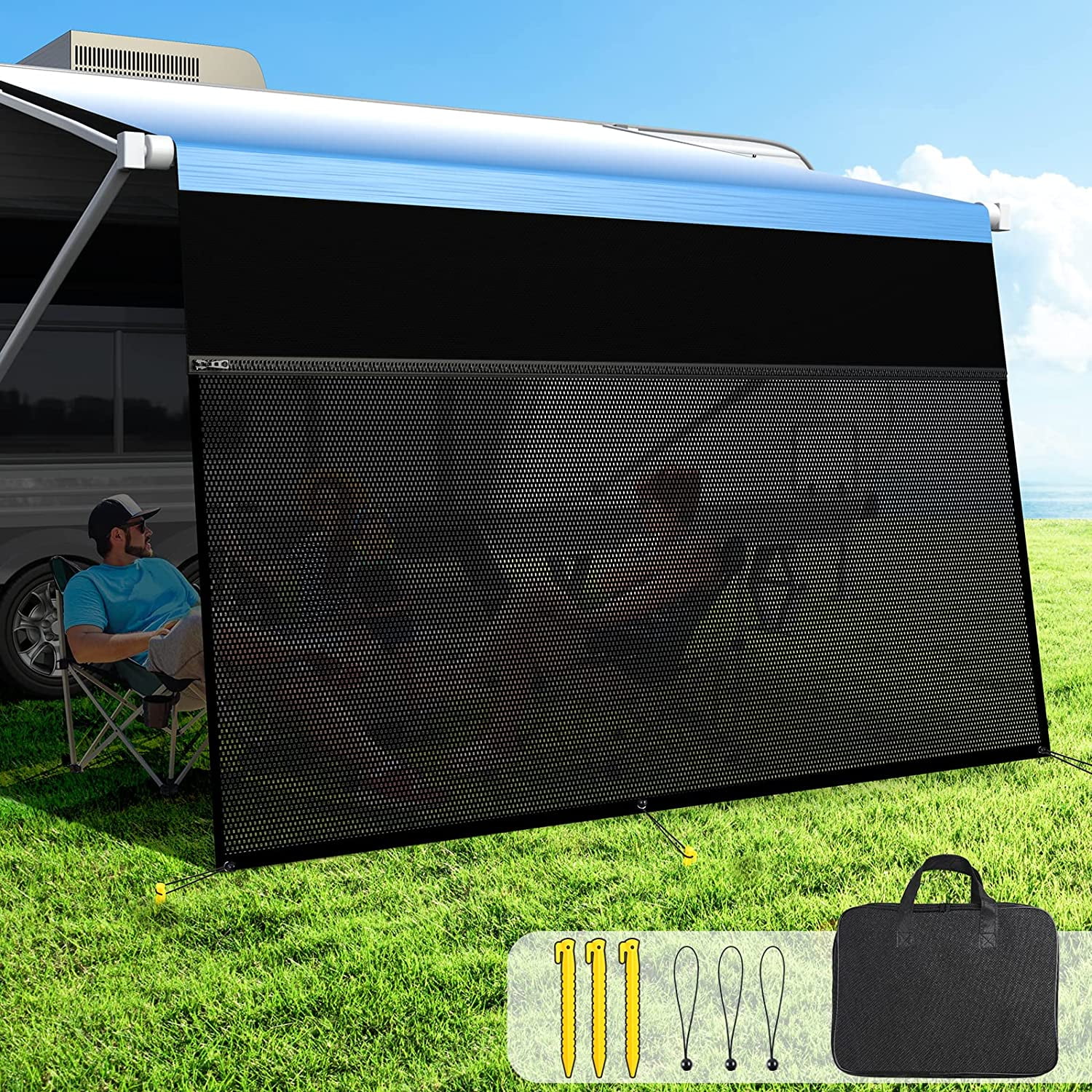 "RvMasking RV Awning Sun Shade Screen 7'x10'3"" 600D Oxford & 230GSM ...