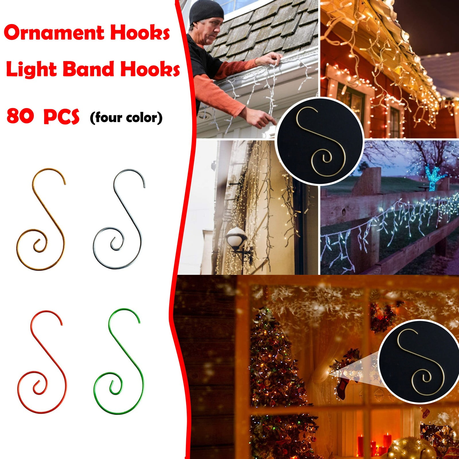 Rvasteizo 80 PCS Ornament Hooks - Light Hook Decorating Metal Wire ...