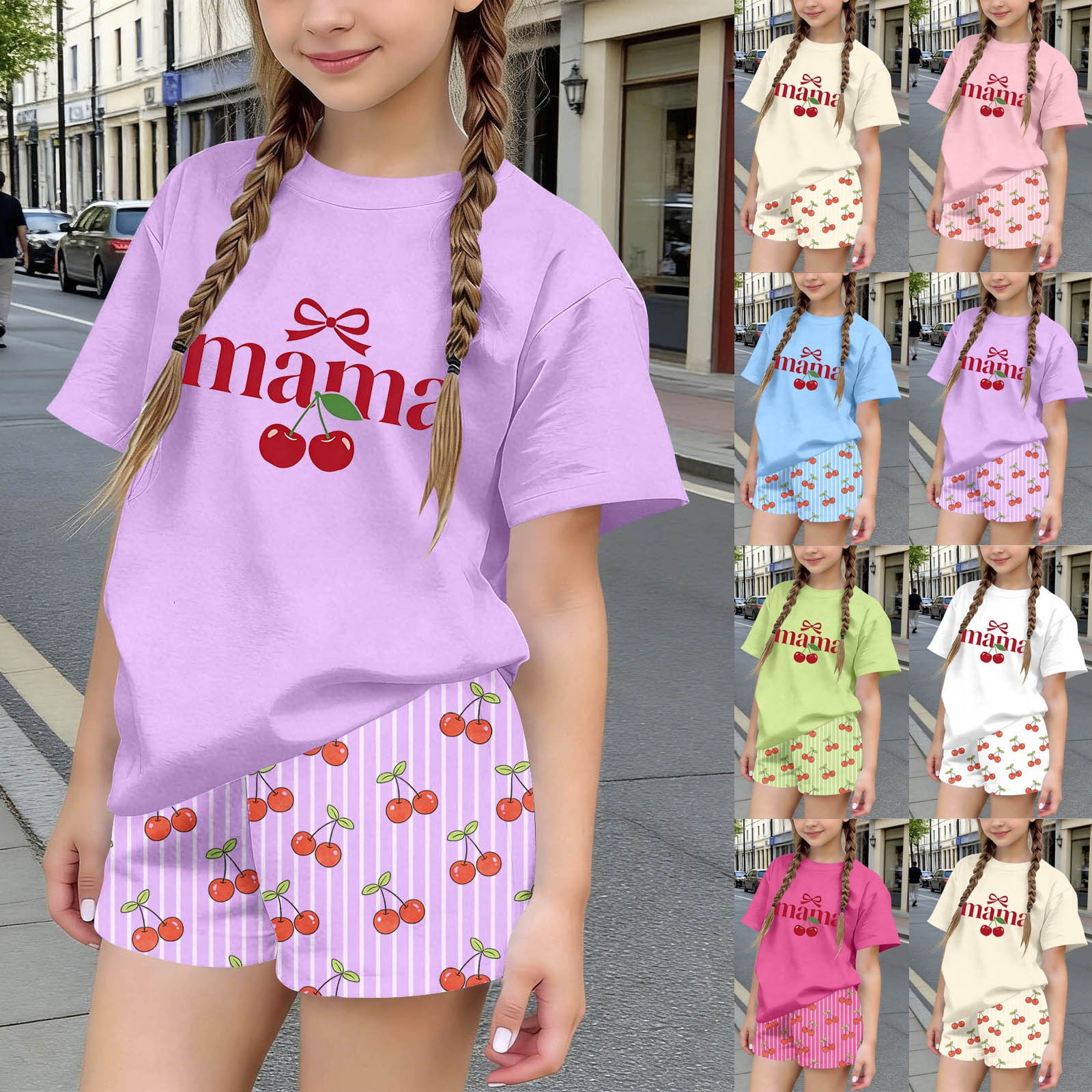 Rvasteizo Girls Classic Outfit Set Print Crew Neck Short Sleeve Top ...