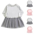 Rvasteizo Girls Trendy Dress Solid Mesh Spliced Long Sleeve Dress for ...