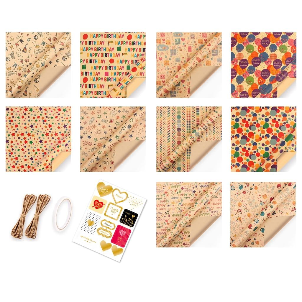 Rvaymup 10 Sheets Portable Kraft Gift Wrapping Paper Kraft Wrapping ...