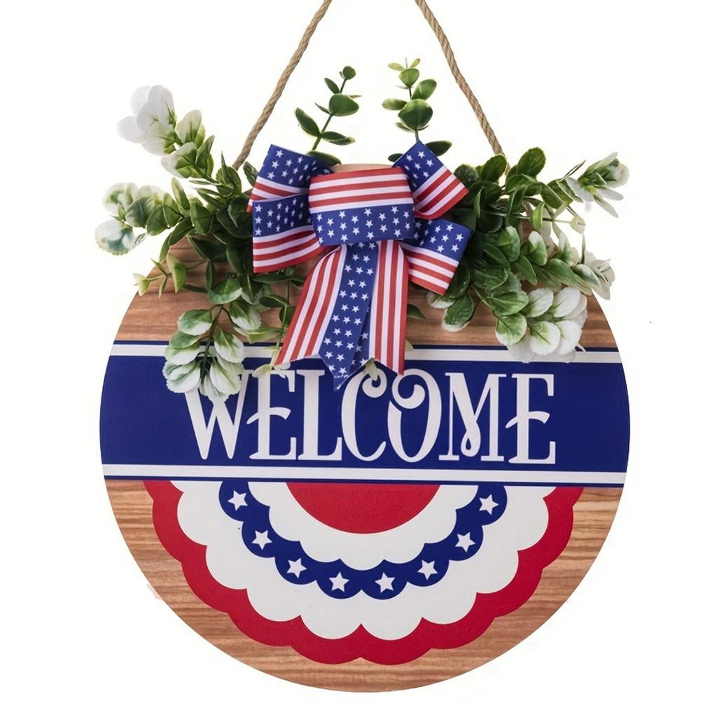 Rvaymup Independence Day Bowknot Farmhouses Porch Spring Welcome Sign ...