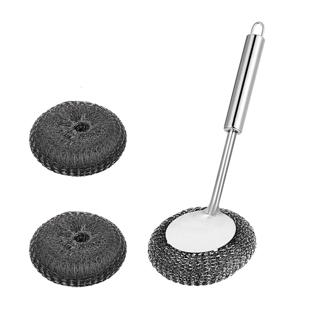 Rvaymup Long Handle Stainless Steel Scrubber Set Replaceable Brush Head ...