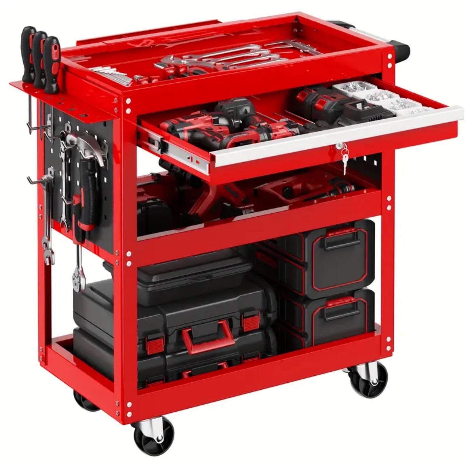 Rvchic 3 Tier Heavy Duty Utility Cart,Metal Industrial Service Rolling ...