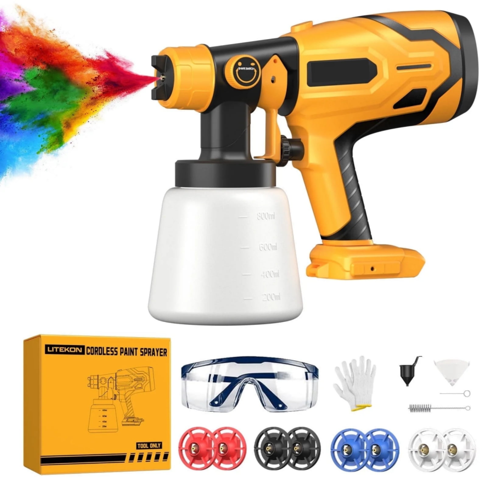 Rvchic Cordless Electric Spray Paint Gun for Dewalt with 800ml ...