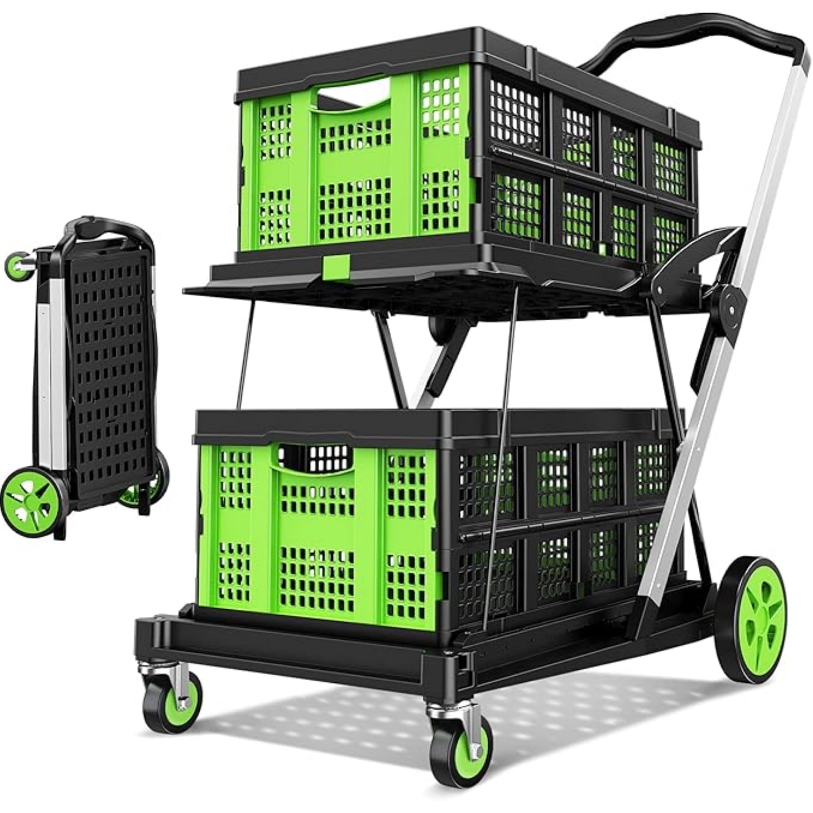Rvchic Functional Collapsible Carts with 2 Storage Crates,8-in-1 Mobile ...