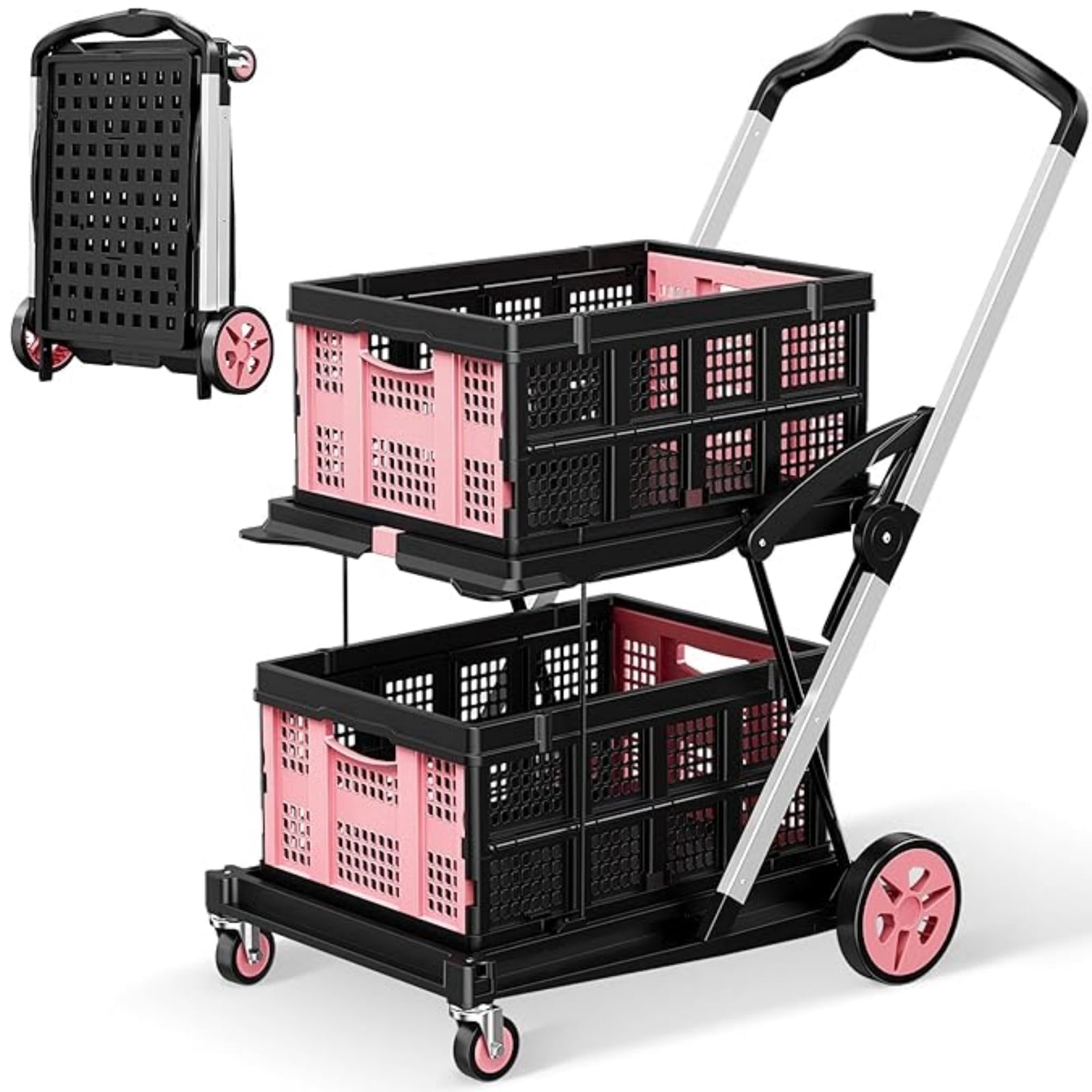 Rvchic Collapsible Cart, 8-in-1 Mobile Folding Trolley, 2 Storage ...