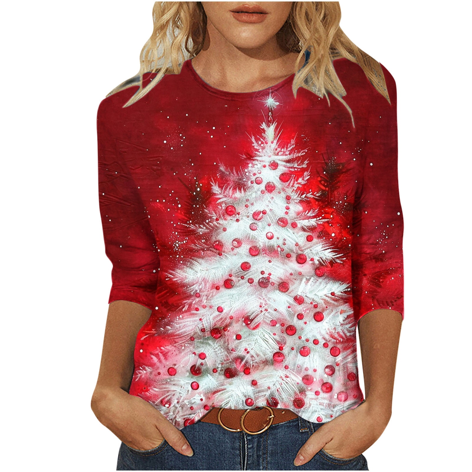 Rvkxad Christmas Tops for Women 3/4 Sleeve Dressy Casual Tunic Tops ...