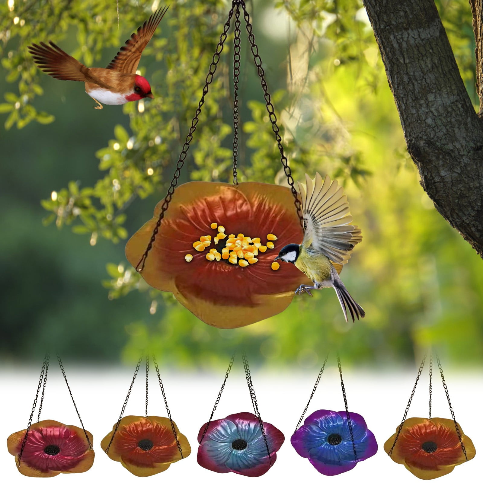 Rvkxad Hanging Bird Bath Feeder Outdoor, Metal Garden Bird Waterer ...