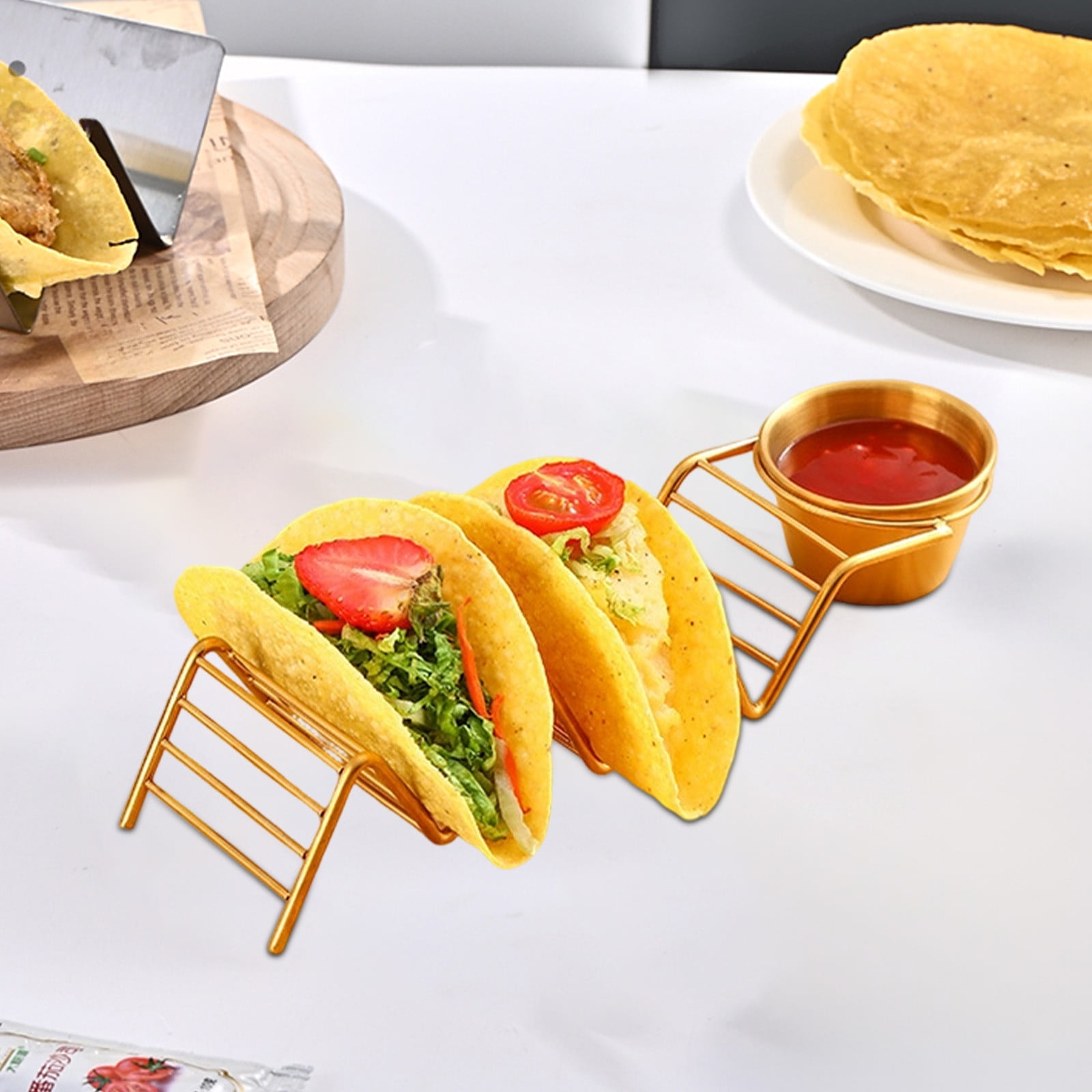 Rvkxad Stainless Steel Taco Holder, Taco Rack with Sauce Cup Holders ...