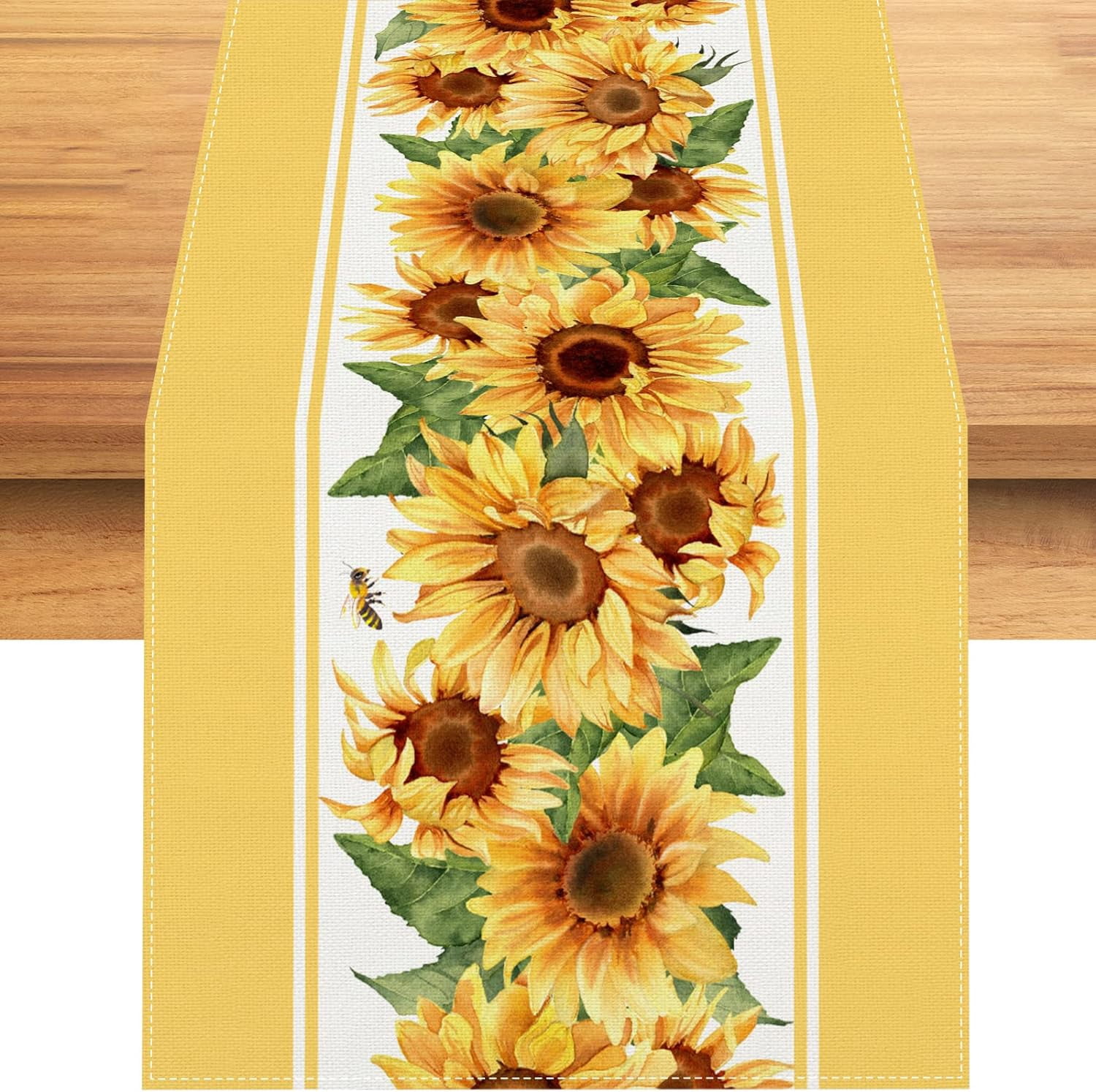 Rvsticty Linen Watercolor Sunflower Table Runner Spring Flower ...