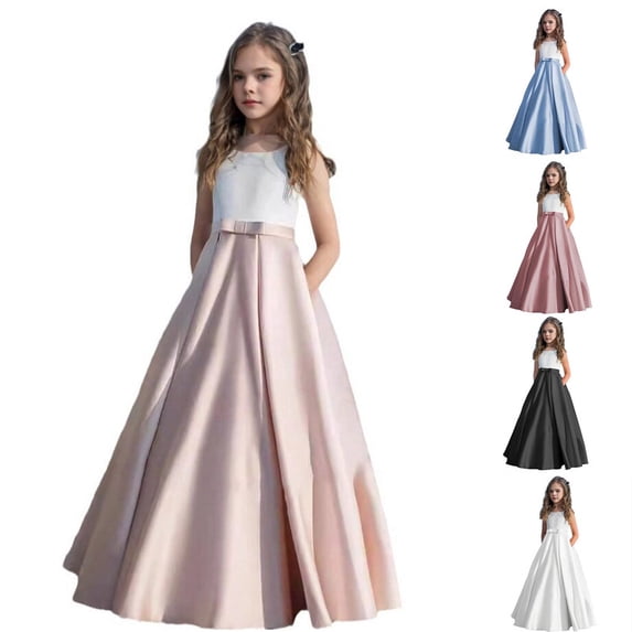 Rvusndi Girl Maxi Skirt Satin Flower Girl Dress Solid Color Long A Line ...