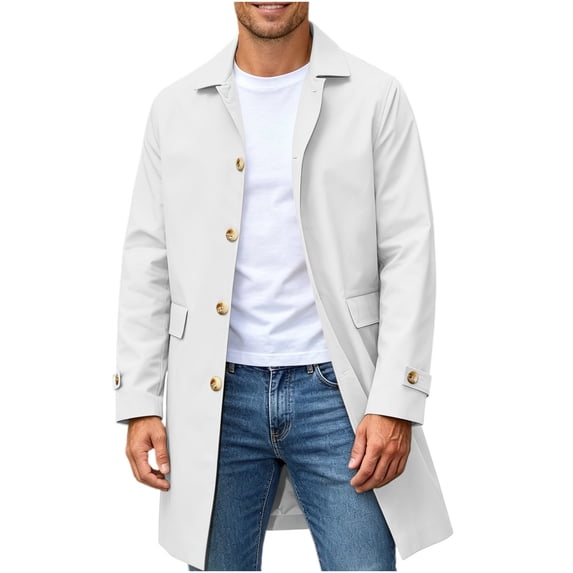 Rvwovn Men Trench Coat, Lapel Collar Single‑Breasted Overcoat with Cuff ...