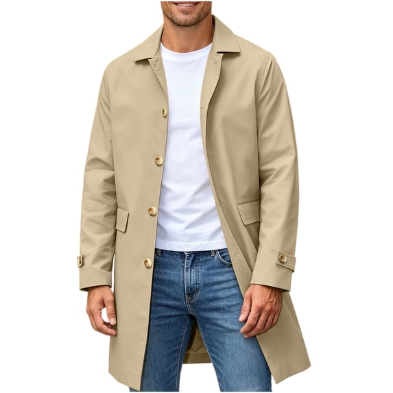 Rvwovn Men Trench Coat, Lapel Collar Single‑Breasted Overcoat with Cuff ...