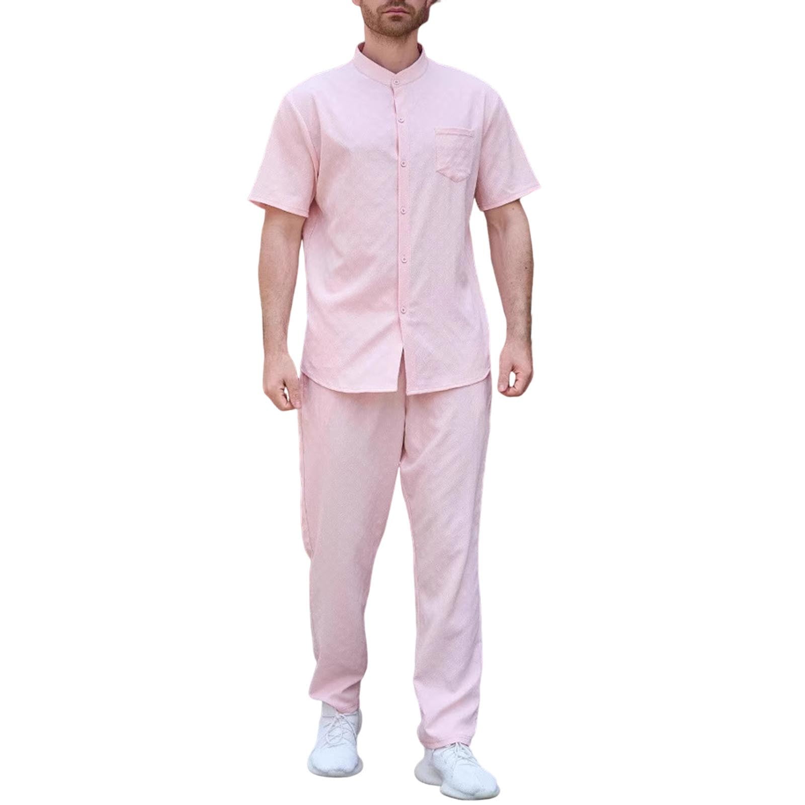Rvwovn Men's Button Down Shirt & Pants Set - Lightweight Textured ...