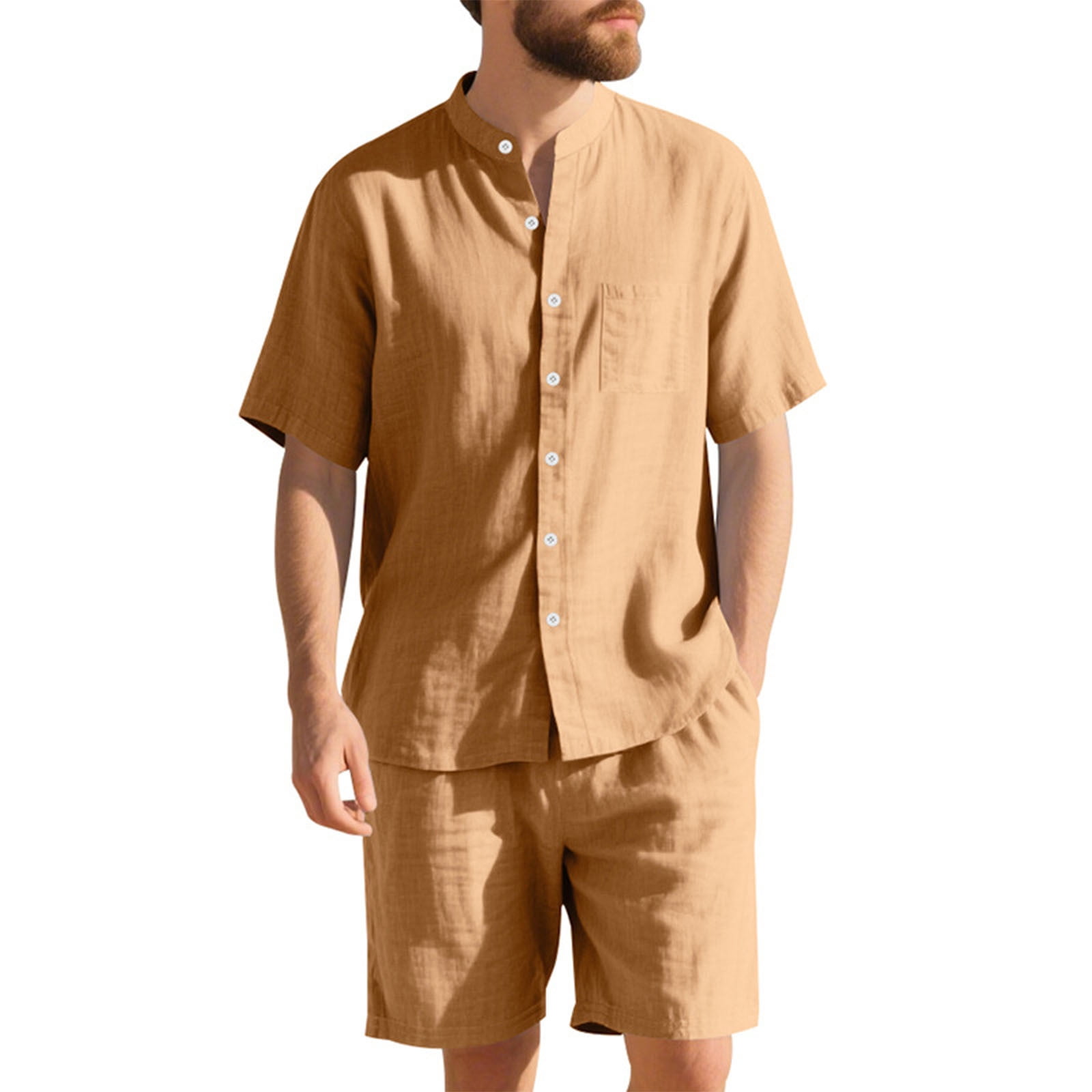 Rvwovn Men's Casual Summer Linen Matching Set Button Down Shirt and ...