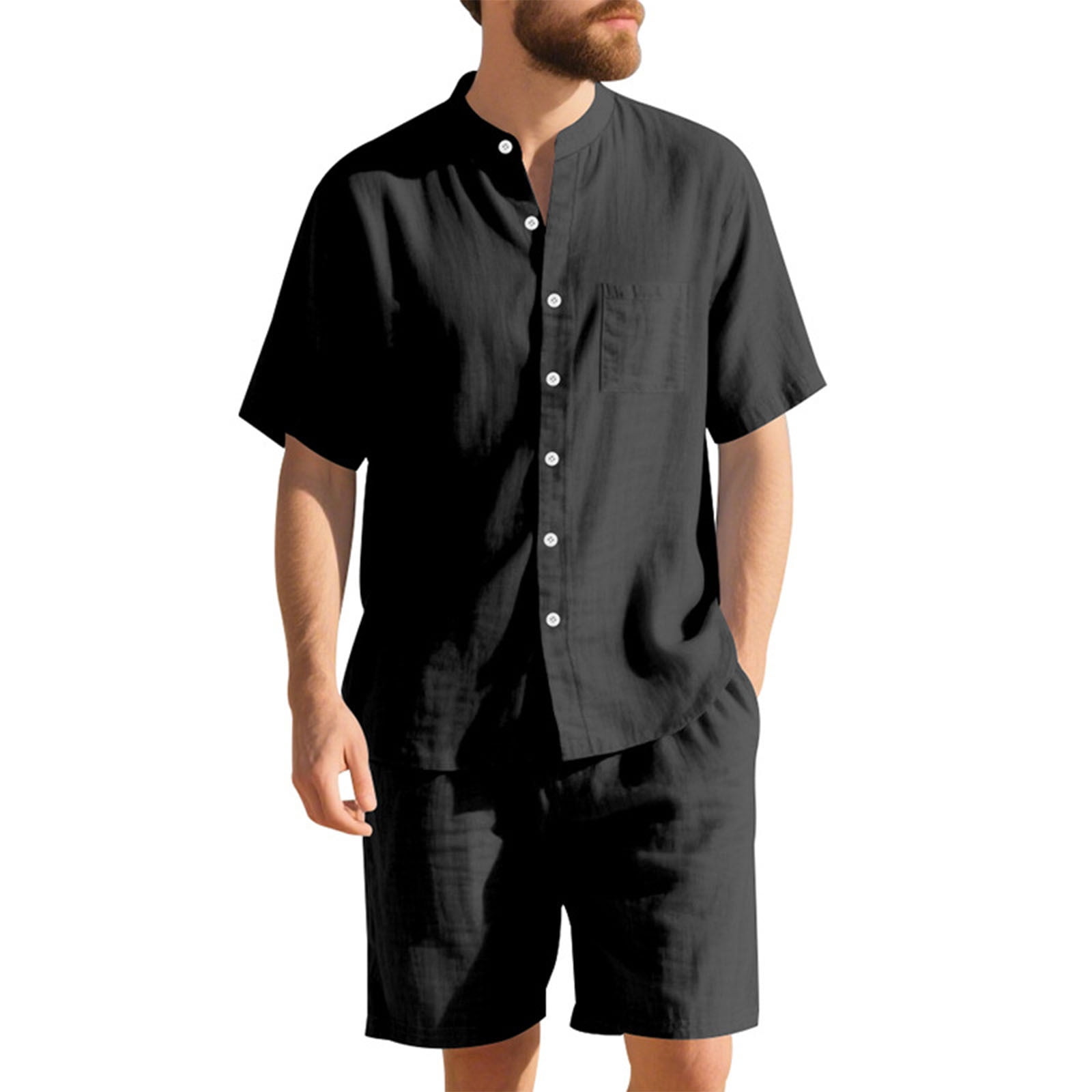 Rvwovn Men's Casual Summer Linen Matching Set Button Down Shirt and ...